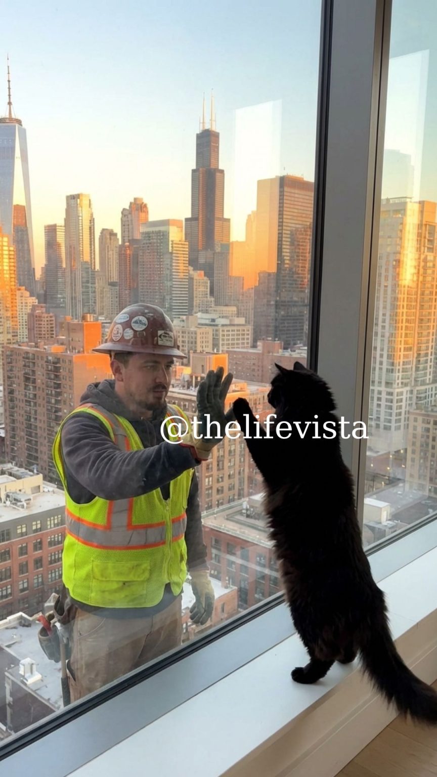 A cat living on the 30th floor played with a window cleaner every week ...